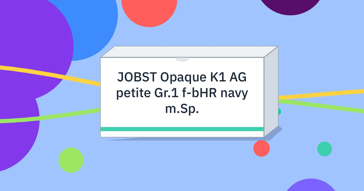 Symbolbild: Packung mit der Aufschrift JOBST Opaque K1 AG petite Gr.1 f-bHR navy m.Sp. (PZN 13083542) – Verfügbarkeit und Bezug in Apotheken in Frankfurt am Main