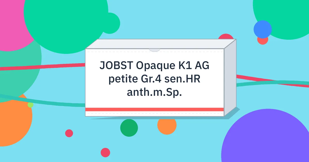 Symbolbild: Packung mit der Aufschrift JOBST Opaque K1 AG petite Gr.4 sen.HR anth.m.Sp. (PZN 16268443) – Verfügbarkeit und Bezug in Apotheken in Frankfurt am Main