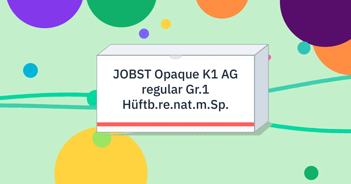 Symbolbild: Packung mit der Aufschrift JOBST Opaque K1 AG regular Gr.1 Hüftb.re.nat.m.Sp. (PZN 13101240) – Verfügbarkeit und Bezug in Apotheken in Frankfurt am Main