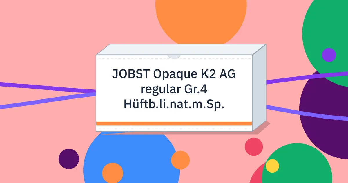 Symbolbild: Packung mit der Aufschrift JOBST Opaque K2 AG regular Gr.4 Hüftb.li.nat.m.Sp. (PZN 13115880) – Verfügbarkeit und Bezug in Apotheken in Frankfurt am Main