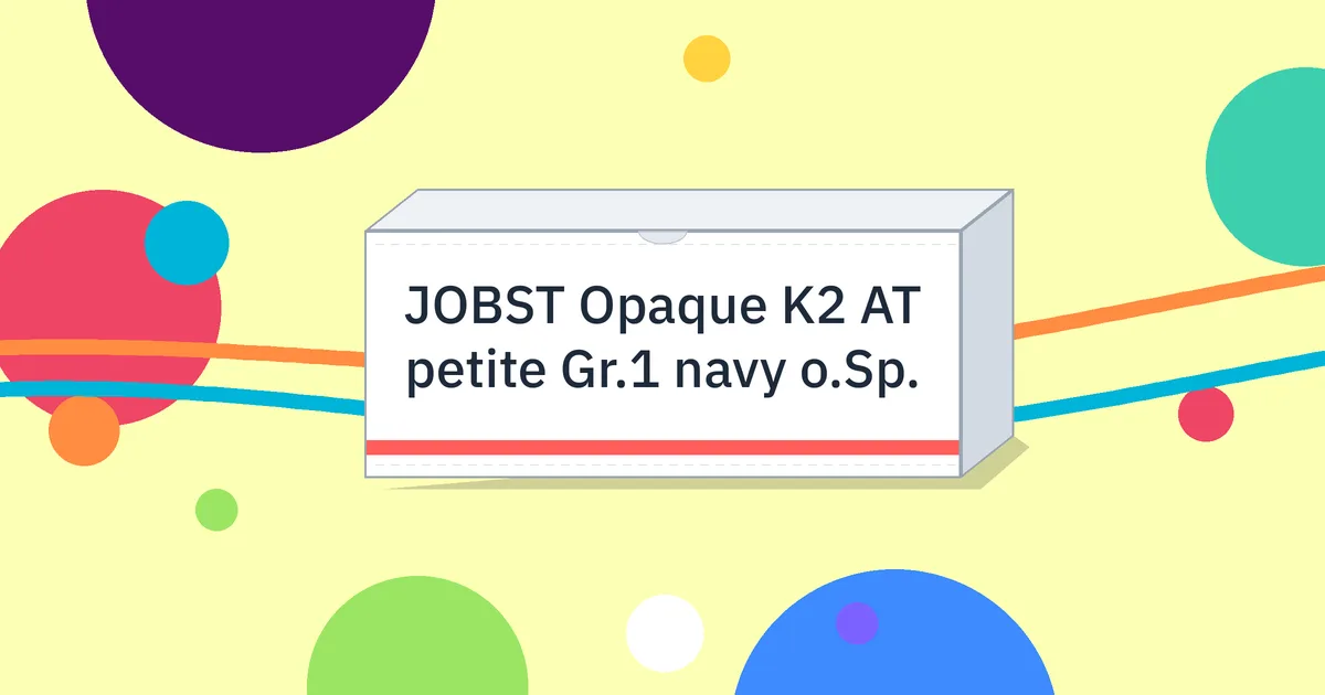 Symbolbild: Packung mit der Aufschrift JOBST Opaque K2 AT petite Gr.1 navy o.Sp. (PZN 13119719) – Verfügbarkeit und Bezug in Apotheken in Frankfurt am Main