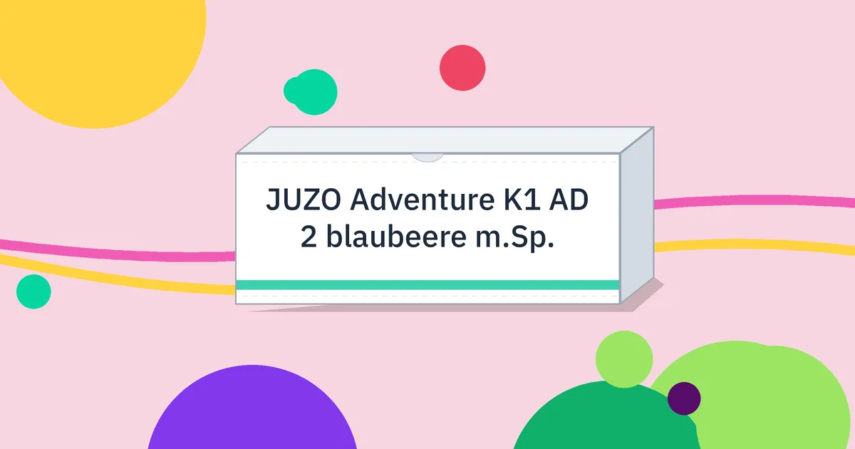 Symbolbild: Packung mit der Aufschrift JUZO Adventure K1 AD 2 blaubeere m.Sp. (PZN 16344552) – Verfügbarkeit und Bezug in Apotheken in Frankfurt am Main