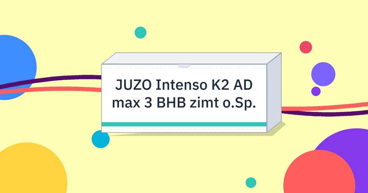 Symbolbild: Packung mit der Aufschrift JUZO Intenso K2 AD max 3 BHB zimt o.Sp. (PZN 18626734) – Verfügbarkeit und Bezug in Apotheken in Frankfurt am Main