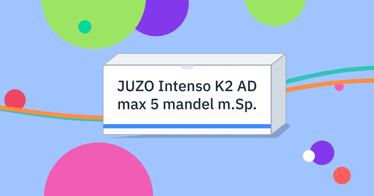 Symbolbild: Packung mit der Aufschrift JUZO Intenso K2 AD max 5 mandel m.Sp. (PZN 18609374) – Verfügbarkeit und Bezug in Apotheken in Frankfurt am Main