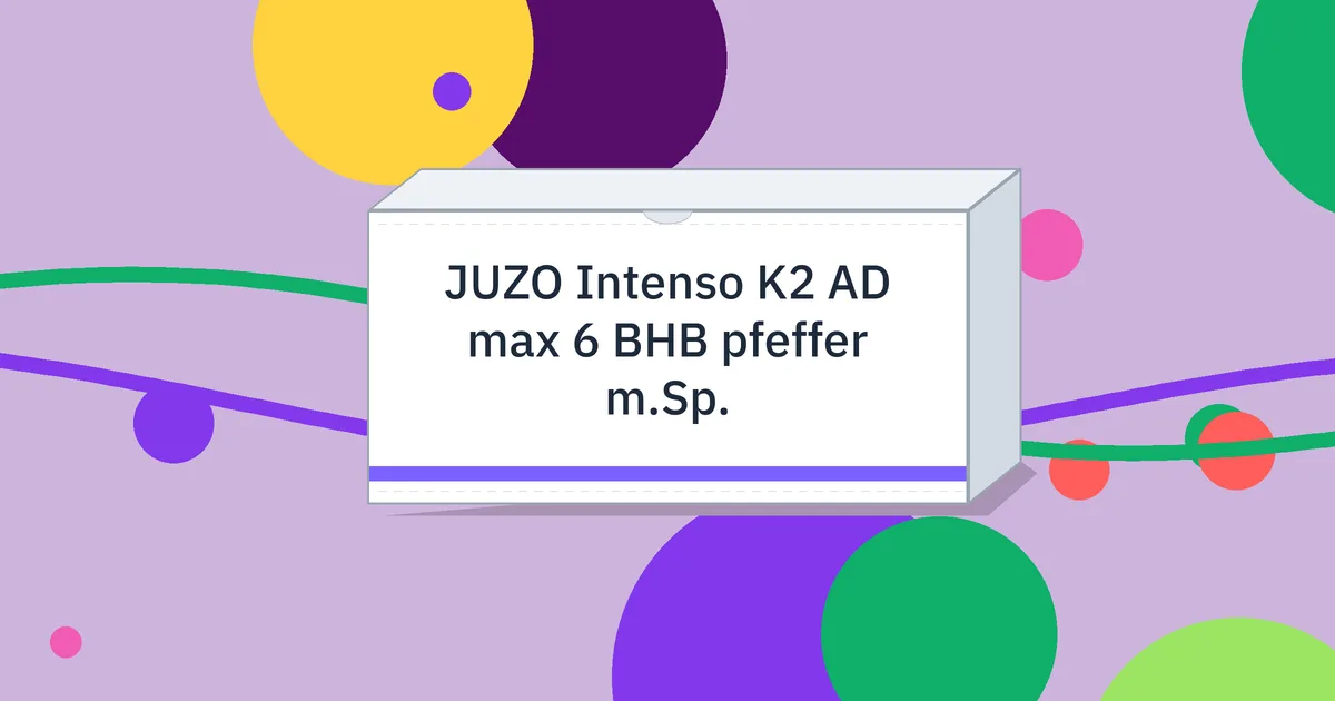Symbolbild: Packung mit der Aufschrift JUZO Intenso K2 AD max 6 BHB pfeffer m.Sp. (PZN 18616150) – Verfügbarkeit und Bezug in Apotheken in Frankfurt am Main