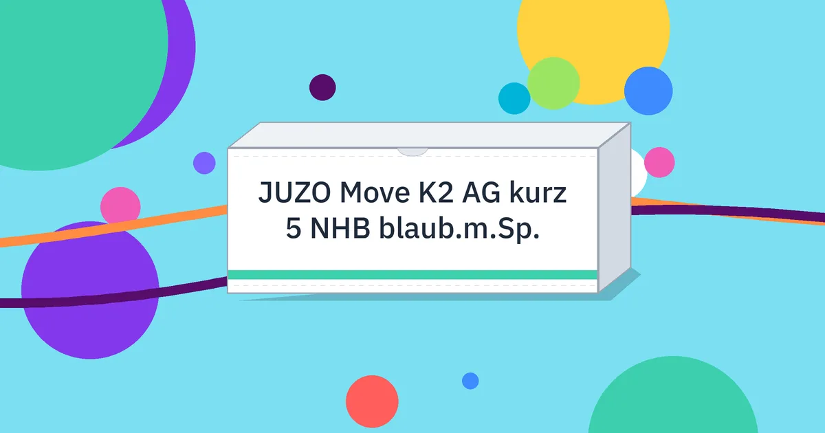 Symbolbild: Packung mit der Aufschrift JUZO Move K2 AG kurz 5 NHB blaub.m.Sp. (PZN 18559297) – Verfügbarkeit und Bezug in Apotheken in Frankfurt am Main