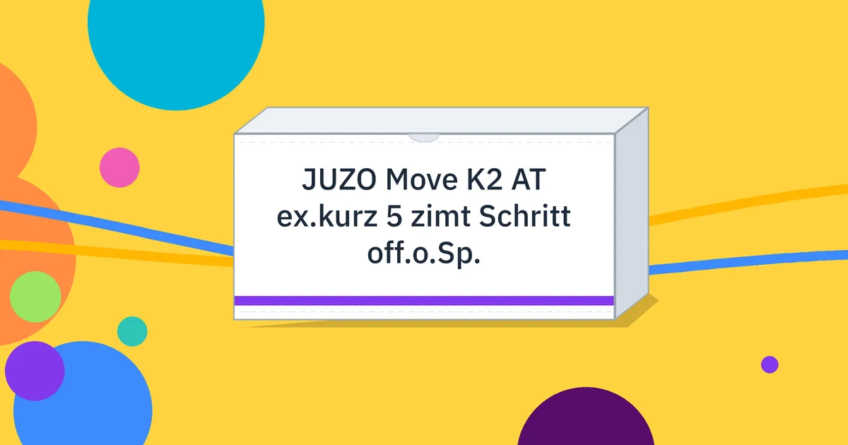 Symbolbild: Packung mit der Aufschrift JUZO Move K2 AT ex.kurz 5 zimt Schritt off.o.Sp. (PZN 20672724) – Verfügbarkeit und Bezug in Apotheken in Frankfurt am Main