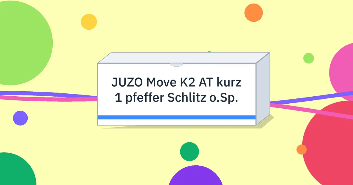 Symbolbild: Packung mit der Aufschrift JUZO Move K2 AT kurz 1 pfeffer Schlitz o.Sp. (PZN 20676248) – Verfügbarkeit und Bezug in Apotheken in Frankfurt am Main