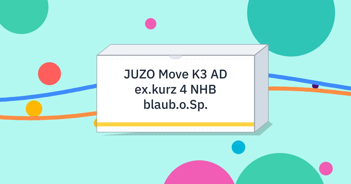 Symbolbild: Packung mit der Aufschrift JUZO Move K3 AD ex.kurz 4 NHB blaub.o.Sp. (PZN 18574032) – Verfügbarkeit und Bezug in Apotheken in Frankfurt am Main