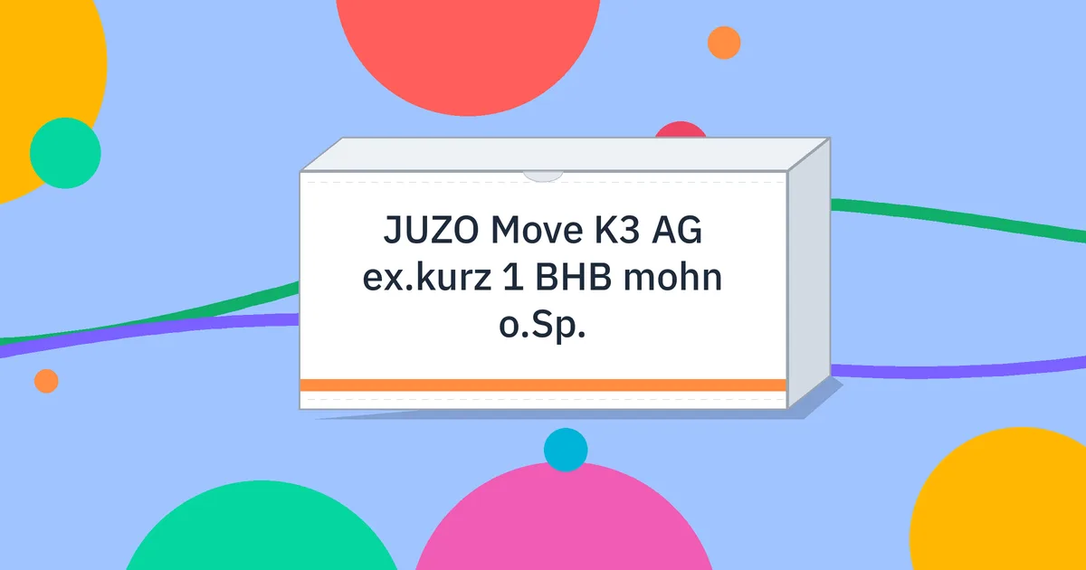 Symbolbild: Packung mit der Aufschrift JUZO Move K3 AG ex.kurz 1 BHB mohn o.Sp. (PZN 18597406) – Verfügbarkeit und Bezug in Apotheken in Frankfurt am Main