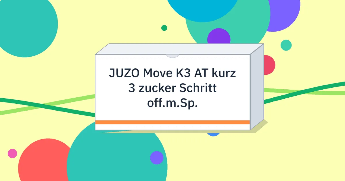 Symbolbild: Packung mit der Aufschrift JUZO Move K3 AT kurz 3 zucker Schritt off.m.Sp. (PZN 20683426) – Verfügbarkeit und Bezug in Apotheken in Frankfurt am Main