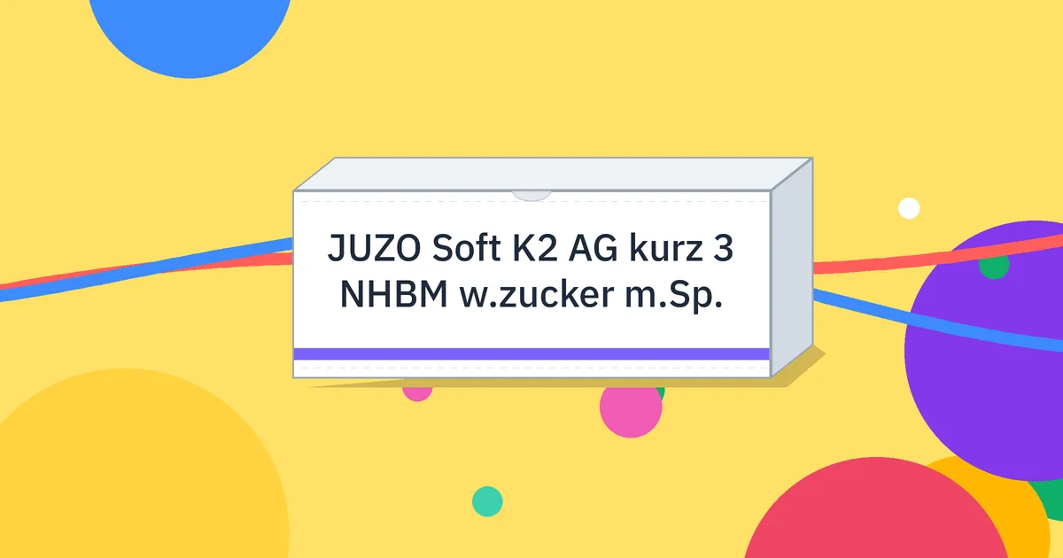 Symbolbild: Packung mit der Aufschrift JUZO Soft K2 AG kurz 3 NHBM w.zucker m.Sp. (PZN 15020356) – Verfügbarkeit und Bezug in Apotheken in Frankfurt am Main