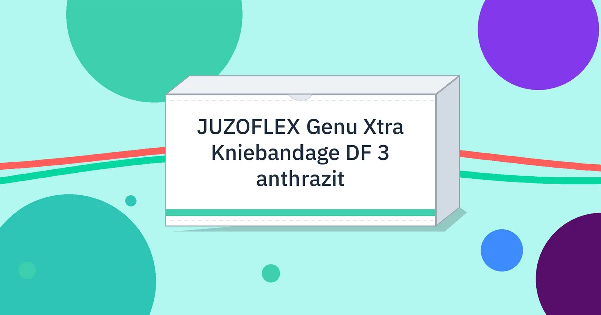 Symbolbild: Packung mit der Aufschrift JUZOFLEX Genu Xtra Kniebandage DF 3 anthrazit (PZN 16497669) – Verfügbarkeit und Bezug in Apotheken in Frankfurt am Main