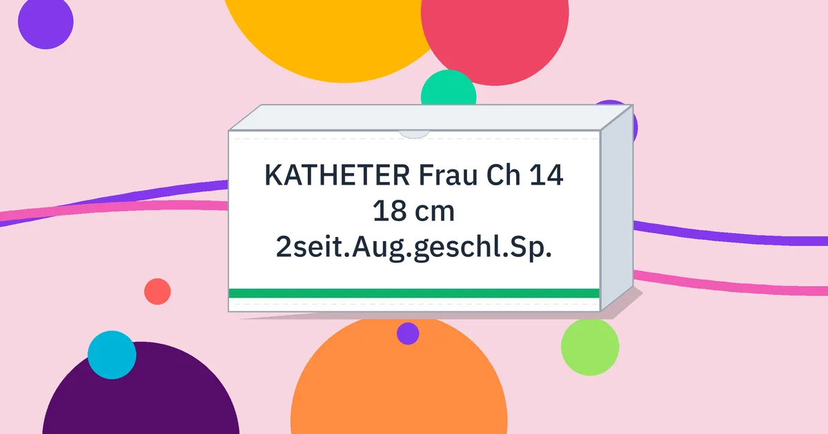 Symbolbild: Packung mit der Aufschrift KATHETER Frau Ch 14 18 cm 2seit.Aug.geschl.Sp. (PZN 02099468) – Verfügbarkeit und Bezug in Apotheken in Frankfurt am Main