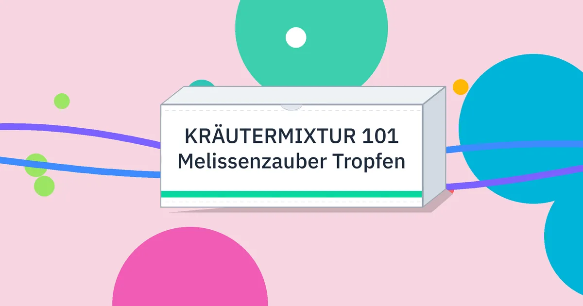 Symbolbild: Packung mit der Aufschrift KRÄUTERMIXTUR 101 Melissenzauber Tropfen (PZN 15329504) – Verfügbarkeit und Bezug in Apotheken in Frankfurt am Main