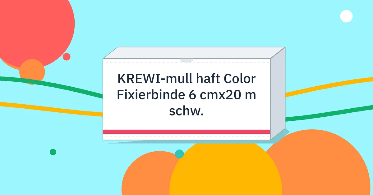 Symbolbild: Packung mit der Aufschrift KREWI-mull haft Color Fixierbinde 6 cmx20 m schw. (PZN 11339026) – Verfügbarkeit und Bezug in Apotheken in Frankfurt am Main