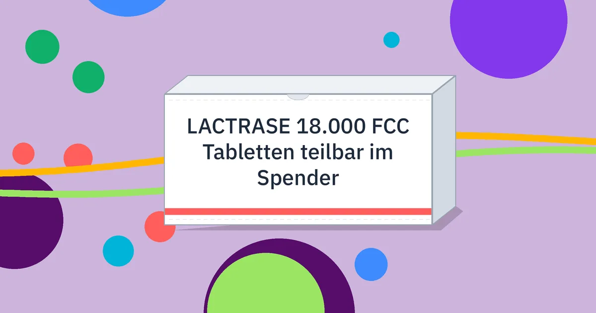 Symbolbild: Packung mit der Aufschrift LACTRASE 18.000 FCC Tabletten teilbar im Spender (PZN 11165974) – Verfügbarkeit und Bezug in Apotheken in Frankfurt am Main