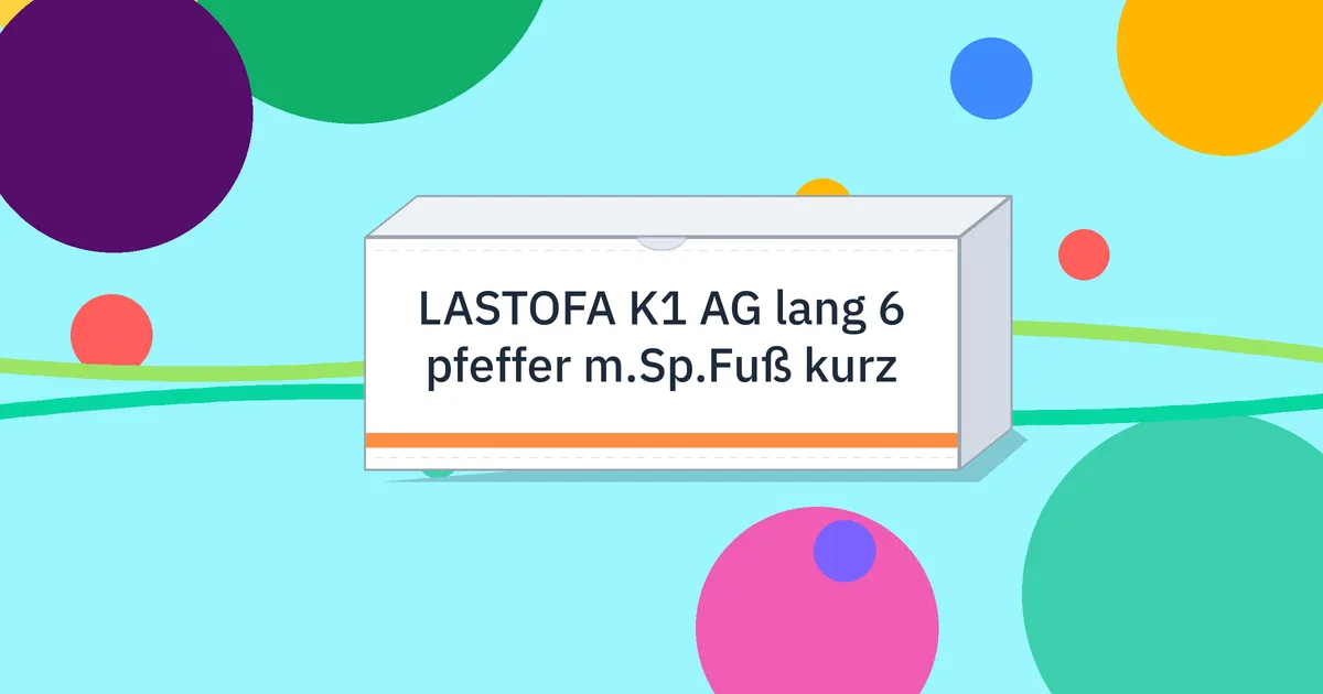 Symbolbild: Packung mit der Aufschrift LASTOFA K1 AG lang 6 pfeffer m.Sp.Fuß kurz (PZN 13794740) – Verfügbarkeit und Bezug in Apotheken in Frankfurt am Main
