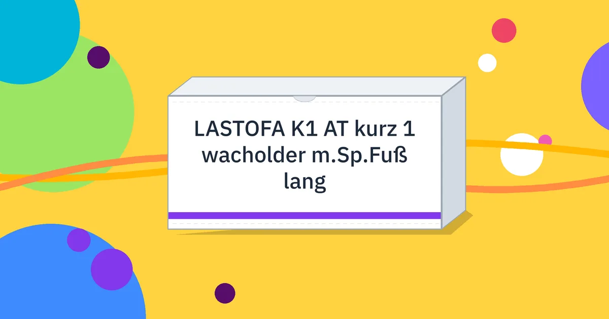Symbolbild: Packung mit der Aufschrift LASTOFA K1 AT kurz 1 wacholder m.Sp.Fuß lang (PZN 13795165) – Verfügbarkeit und Bezug in Apotheken in Frankfurt am Main