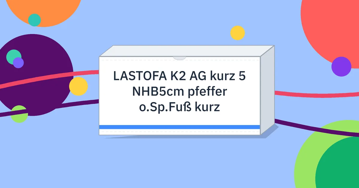 Symbolbild: Packung mit der Aufschrift LASTOFA K2 AG kurz 5 NHB5cm pfeffer o.Sp.Fuß kurz (PZN 13807069) – Verfügbarkeit und Bezug in Apotheken in Frankfurt am Main