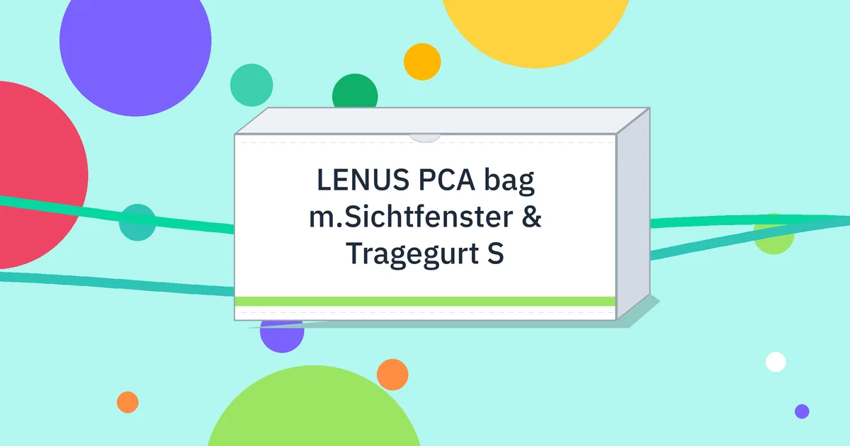 Symbolbild: Packung mit der Aufschrift LENUS PCA bag m.Sichtfenster & Tragegurt S (PZN 18369303) – Verfügbarkeit und Bezug in Apotheken in Frankfurt am Main