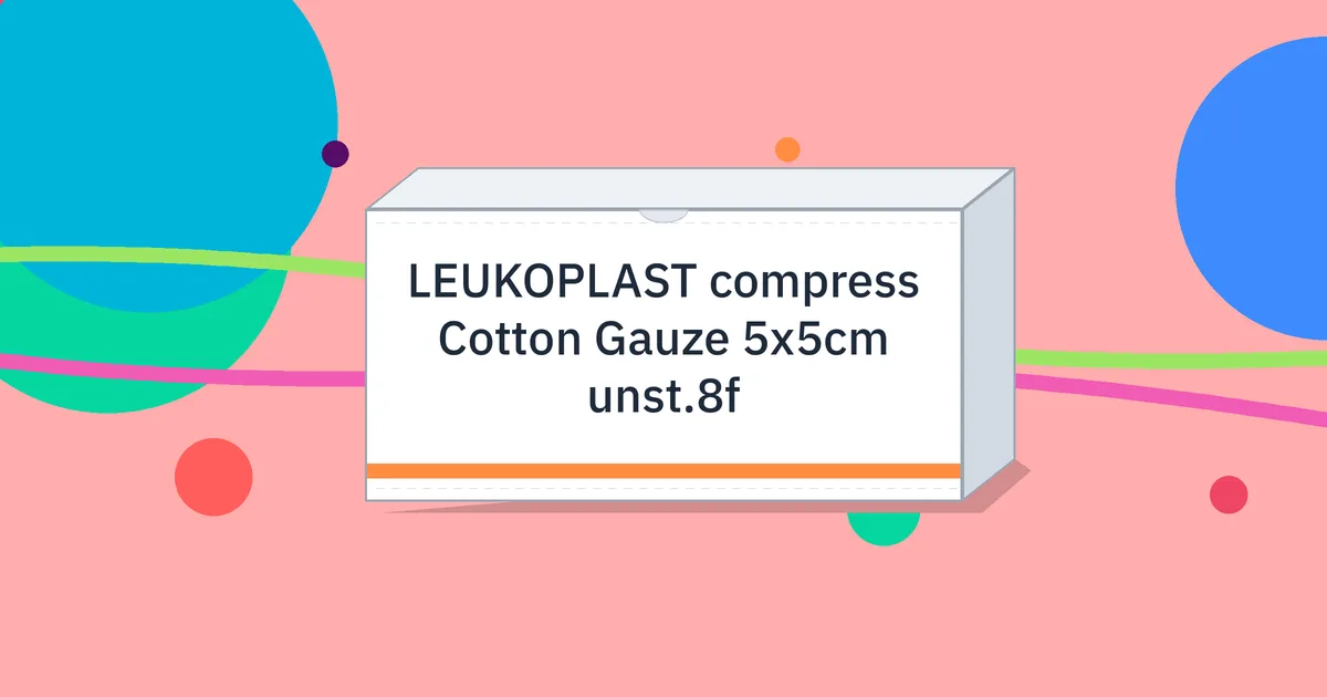 Symbolbild: Packung mit der Aufschrift LEUKOPLAST compress Cotton Gauze 5x5cm unst.8f (PZN 19064008) – Verfügbarkeit und Bezug in Apotheken in Frankfurt am Main