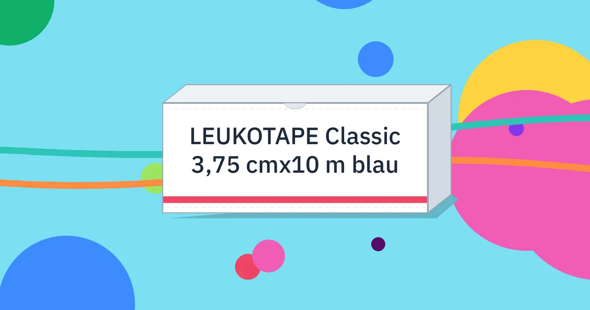 Symbolbild: Packung mit der Aufschrift LEUKOTAPE Classic 3,75 cmx10 m blau (PZN 05384011) – Verfügbarkeit und Bezug in Apotheken in Frankfurt am Main