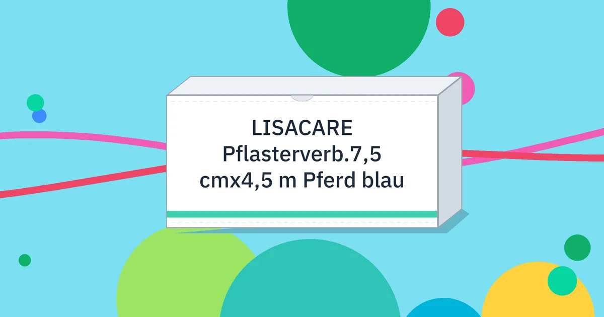 Symbolbild: Packung mit der Aufschrift LISACARE Pflasterverb.7,5 cmx4,5 m Pferd blau (PZN 17892830) – Verfügbarkeit und Bezug in Apotheken in Frankfurt am Main
