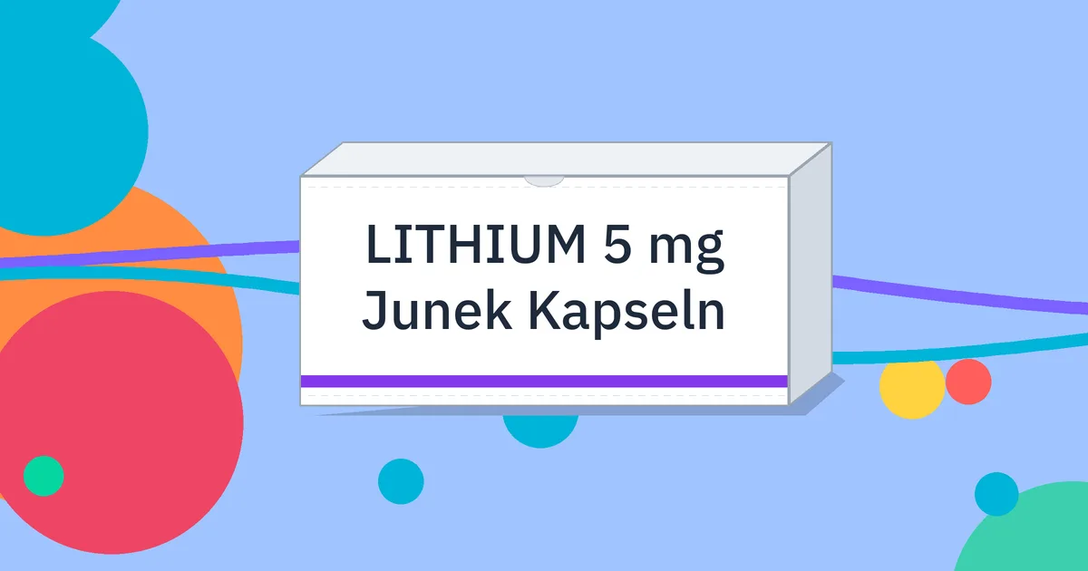Symbolbild: Packung mit der Aufschrift LITHIUM 5 mg Junek Kapseln (PZN 20172393) – Verfügbarkeit und Bezug in Apotheken in Frankfurt am Main