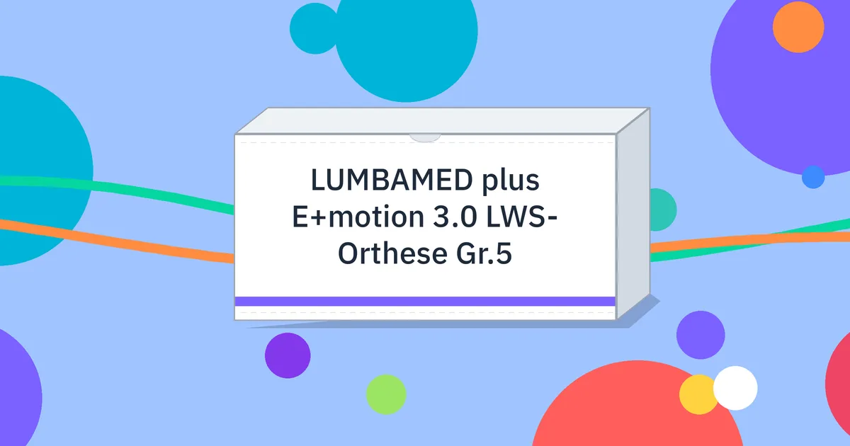 Symbolbild: Packung mit der Aufschrift LUMBAMED plus E+motion 3.0 LWS-Orthese Gr.5 (PZN 19369601) – Verfügbarkeit und Bezug in Apotheken in Frankfurt am Main