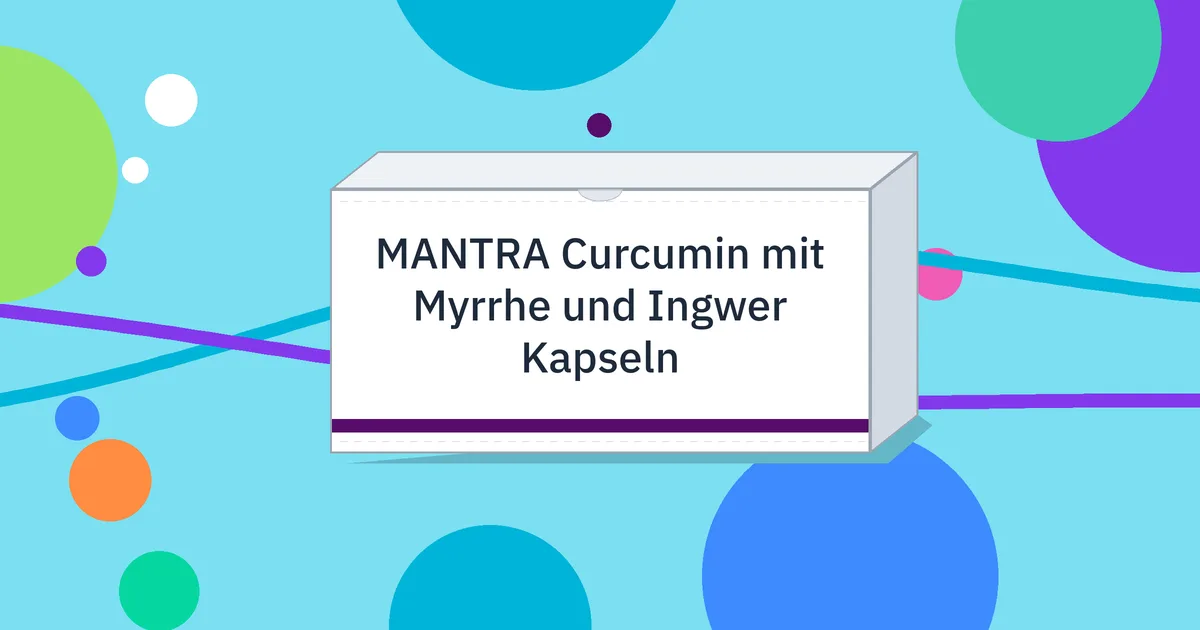 Symbolbild: Packung mit der Aufschrift MANTRA Curcumin mit Myrrhe und Ingwer Kapseln (PZN 11666908) – Verfügbarkeit und Bezug in Apotheken in Frankfurt am Main