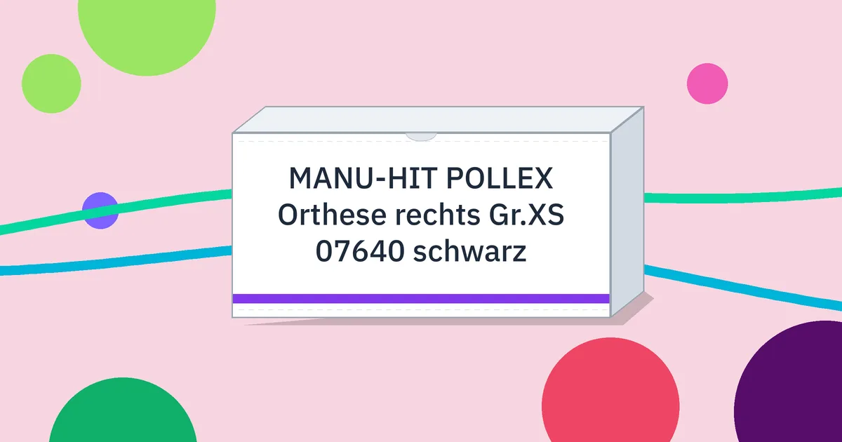 Symbolbild: Packung mit der Aufschrift MANU-HIT POLLEX Orthese rechts Gr.XS 07640 schwarz (PZN 01337960) – Verfügbarkeit und Bezug in Apotheken in Frankfurt am Main