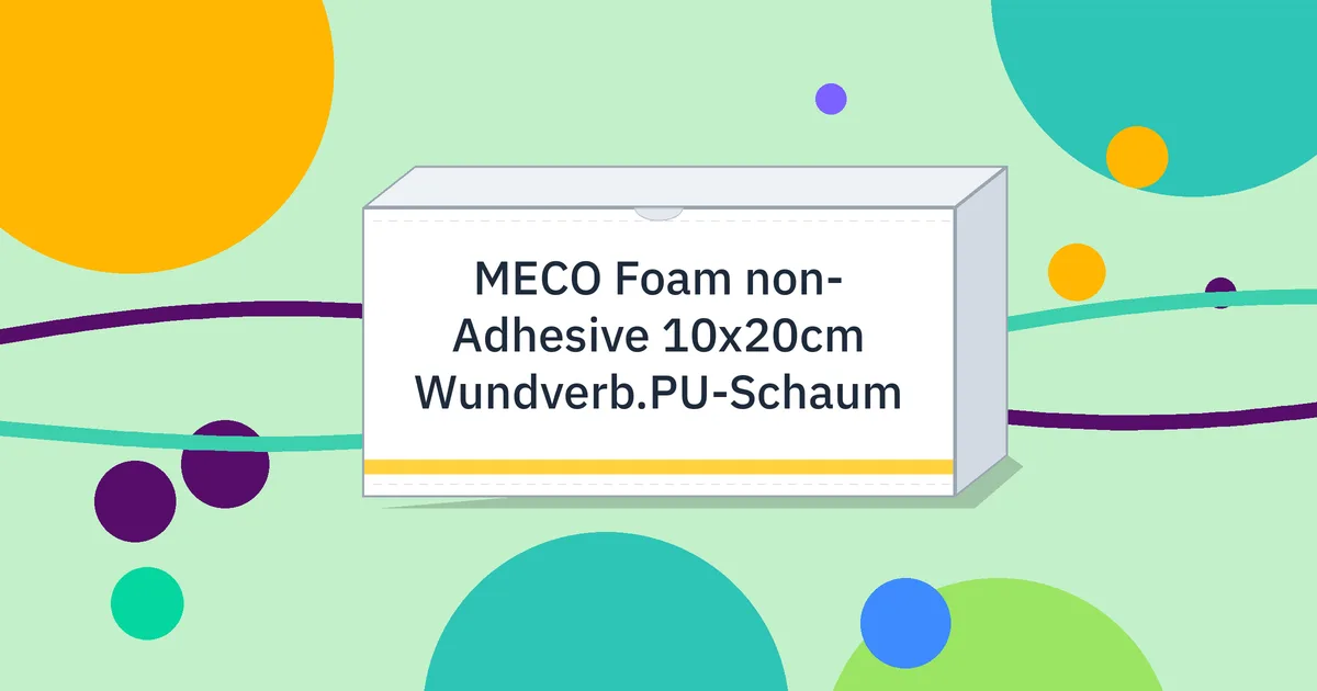 Symbolbild: Packung mit der Aufschrift MECO Foam non-Adhesive 10x20cm Wundverb.PU-Schaum (PZN 20090620) – Verfügbarkeit und Bezug in Apotheken in Frankfurt am Main