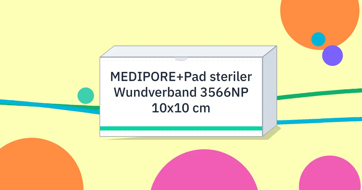 Symbolbild: Packung mit der Aufschrift MEDIPORE+Pad steriler Wundverband 3566NP 10x10 cm (PZN 07194800) – Verfügbarkeit und Bezug in Apotheken in Frankfurt am Main