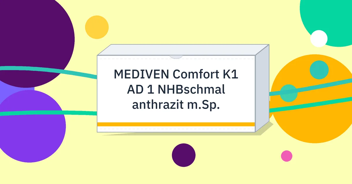 Symbolbild: Packung mit der Aufschrift MEDIVEN Comfort K1 AD 1 NHBschmal anthrazit m.Sp. (PZN 14561216) – Verfügbarkeit und Bezug in Apotheken in Frankfurt am Main
