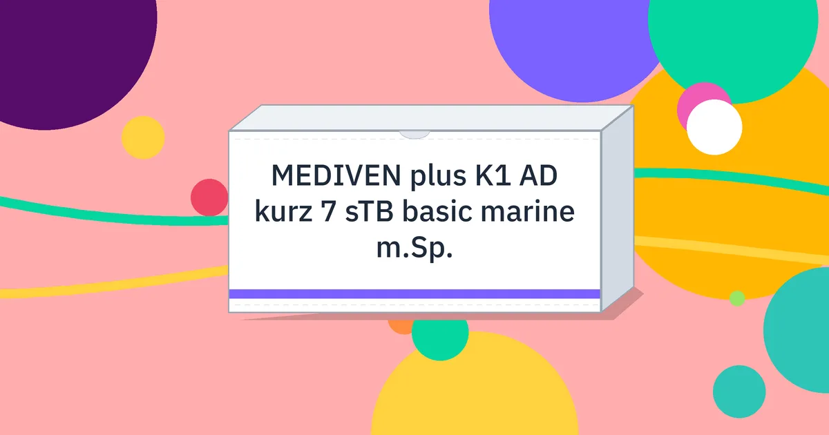 Symbolbild: Packung mit der Aufschrift MEDIVEN plus K1 AD kurz 7 sTB basic marine m.Sp. (PZN 15046249) – Verfügbarkeit und Bezug in Apotheken in Frankfurt am Main