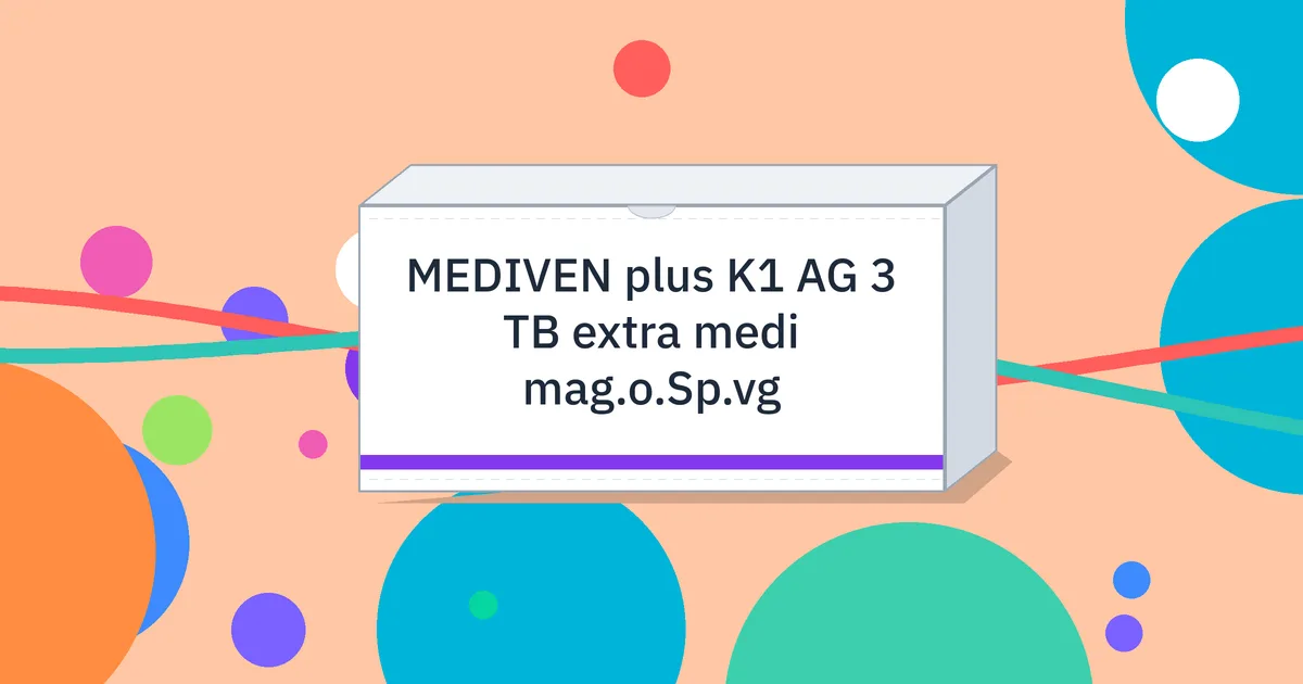 Symbolbild: Packung mit der Aufschrift MEDIVEN plus K1 AG 3 TB extra medi mag.o.Sp.vg (PZN 15062886) – Verfügbarkeit und Bezug in Apotheken in Frankfurt am Main