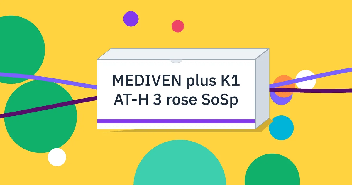 Symbolbild: Packung mit der Aufschrift MEDIVEN plus K1 AT-H 3 rose SoSp (PZN 15035955) – Verfügbarkeit und Bezug in Apotheken in Frankfurt am Main