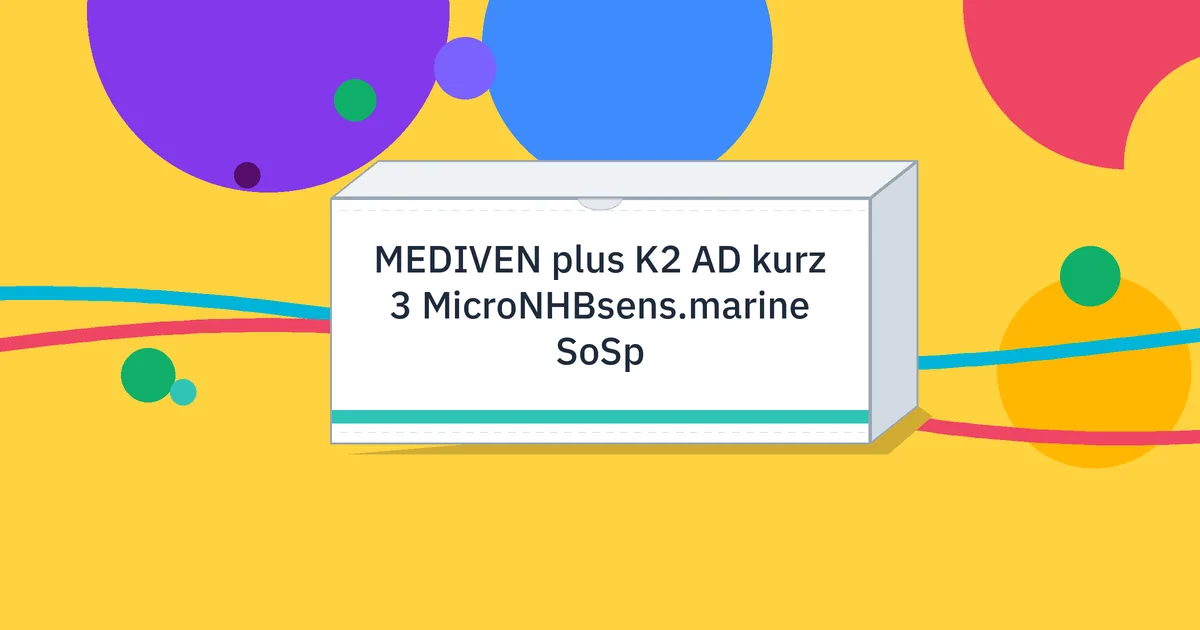 Symbolbild: Packung mit der Aufschrift MEDIVEN plus K2 AD kurz 3 MicroNHBsens.marine SoSp (PZN 15934671) – Verfügbarkeit und Bezug in Apotheken in Frankfurt am Main