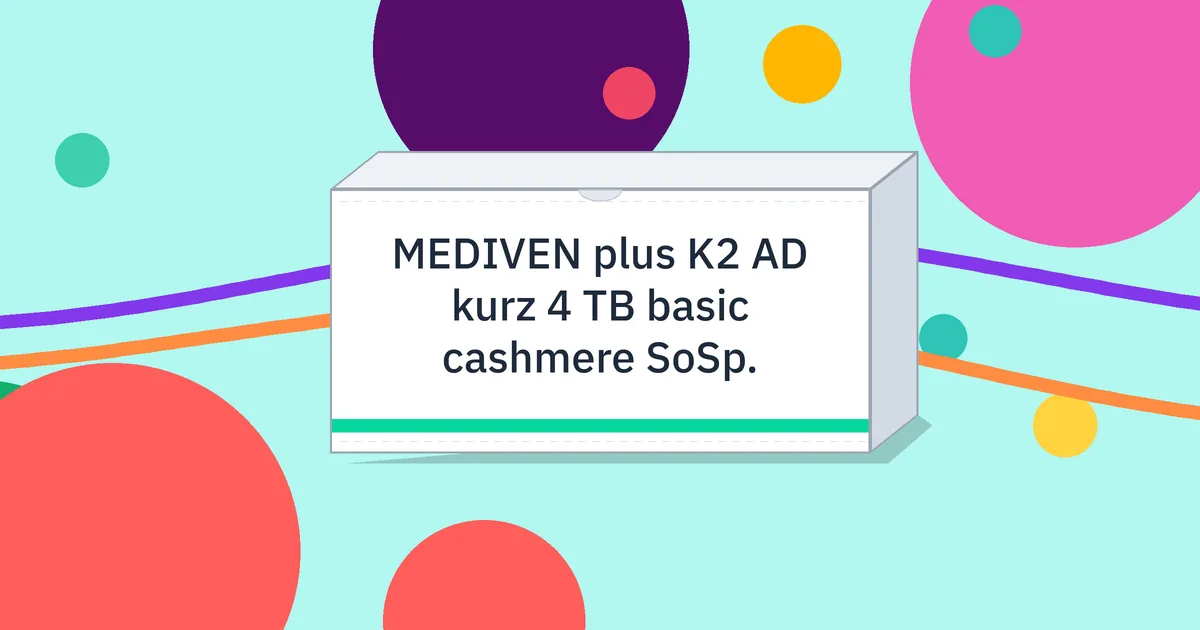Symbolbild: Packung mit der Aufschrift MEDIVEN plus K2 AD kurz 4 TB basic cashmere SoSp. (PZN 15098281) – Verfügbarkeit und Bezug in Apotheken in Frankfurt am Main