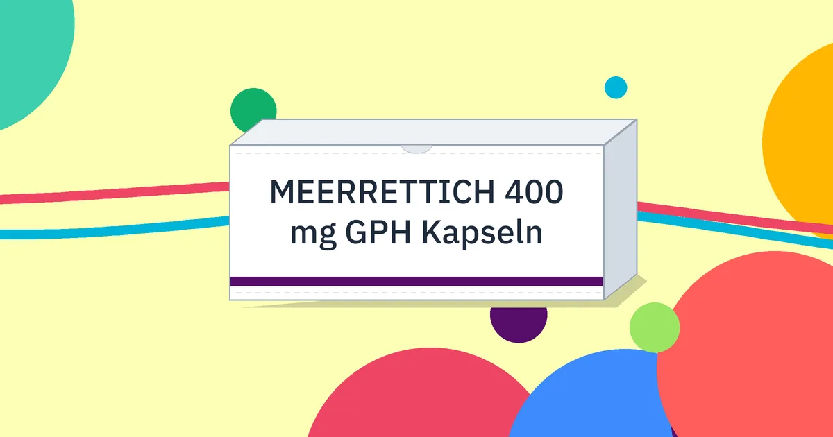 Symbolbild: Packung mit der Aufschrift MEERRETTICH 400 mg GPH Kapseln (PZN 00129521) – Verfügbarkeit und Bezug in Apotheken in Frankfurt am Main