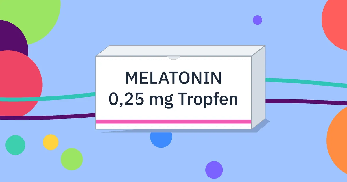 Symbolbild: Packung mit der Aufschrift MELATONIN 0,25 mg Tropfen (PZN 16781695) – Verfügbarkeit und Bezug in Apotheken in Frankfurt am Main