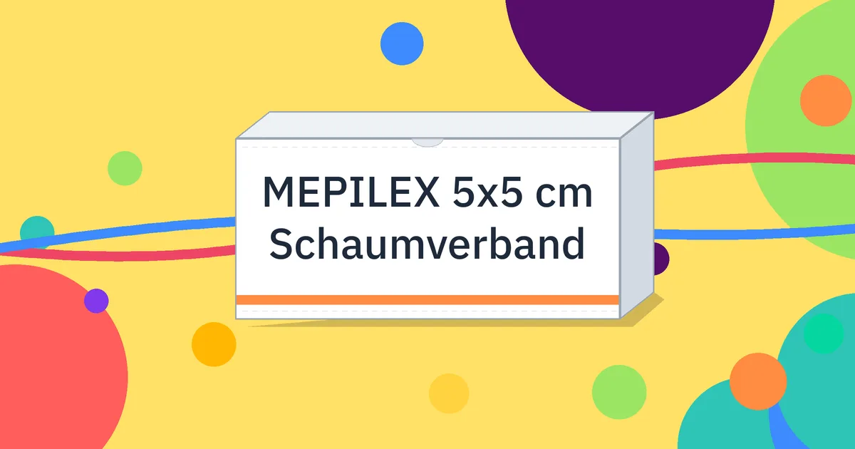 Symbolbild: Packung mit der Aufschrift MEPILEX 5x5 cm Schaumverband (PZN 14015583) – Verfügbarkeit und Bezug in Apotheken in Frankfurt am Main