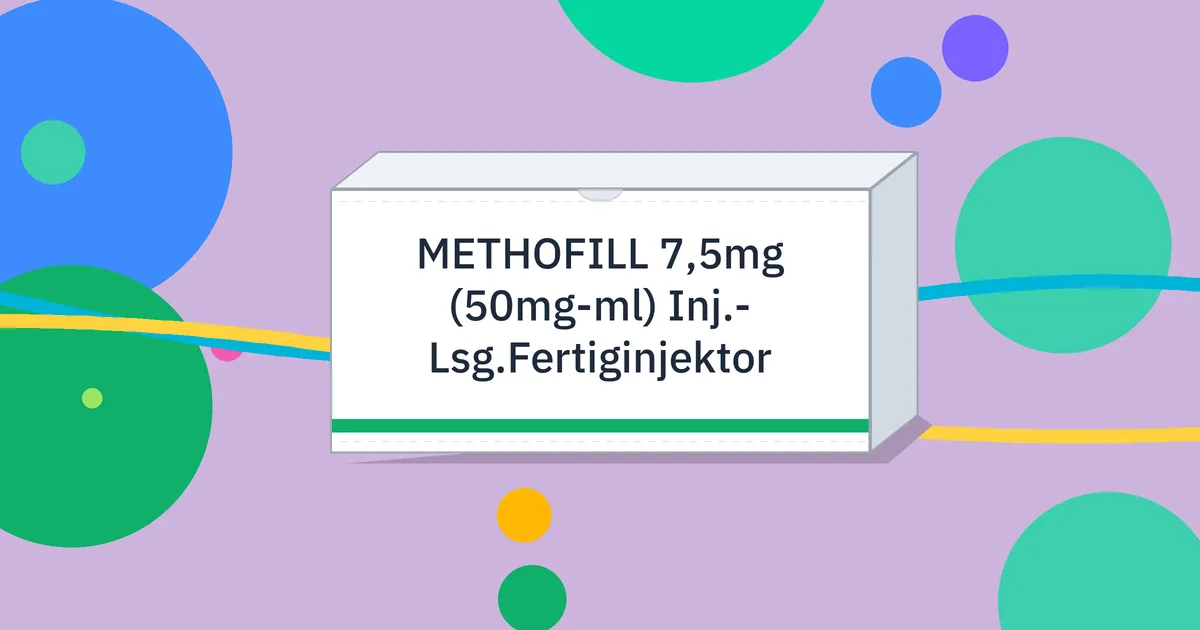 Symbolbild: Packung mit der Aufschrift METHOFILL 7,5mg (50mg-ml) Inj.-Lsg.Fertiginjektor (PZN 18660671) – Verfügbarkeit und Bezug in Apotheken in Frankfurt am Main
