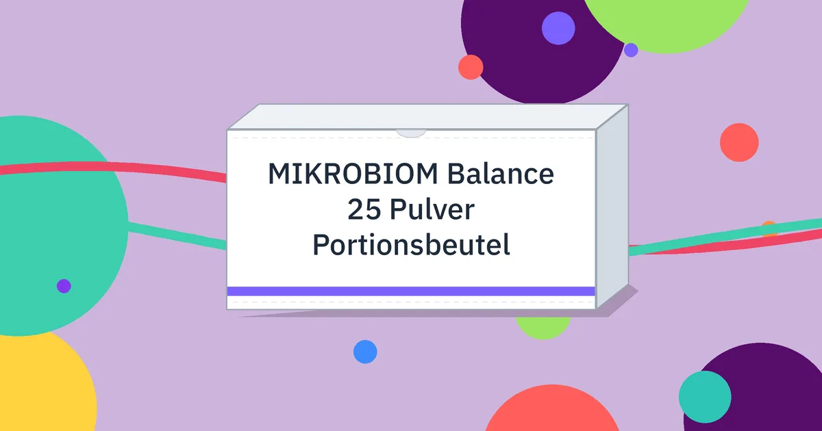 Symbolbild: Packung mit der Aufschrift MIKROBIOM Balance 25 Pulver Portionsbeutel (PZN 20796745) – Verfügbarkeit und Bezug in Apotheken in Frankfurt am Main