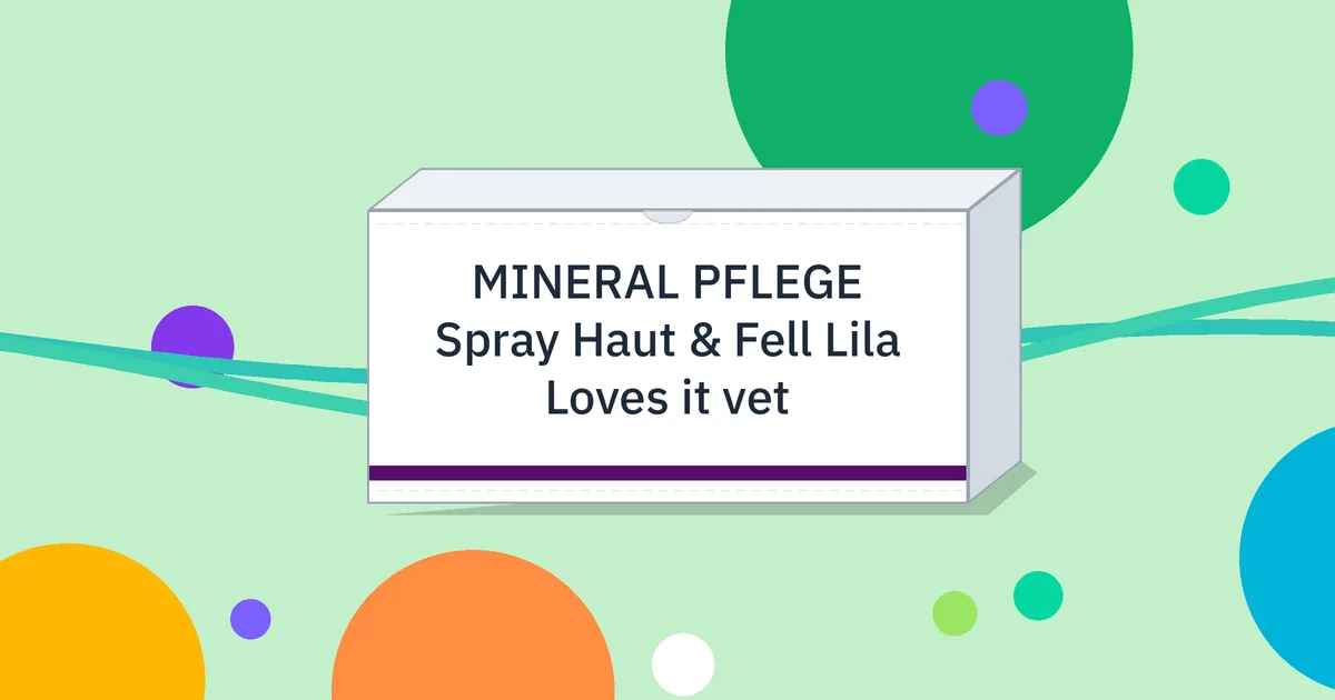 Symbolbild: Packung mit der Aufschrift MINERAL PFLEGE Spray Haut & Fell Lila Loves it vet (PZN 12675772) – Verfügbarkeit und Bezug in Apotheken in Frankfurt am Main