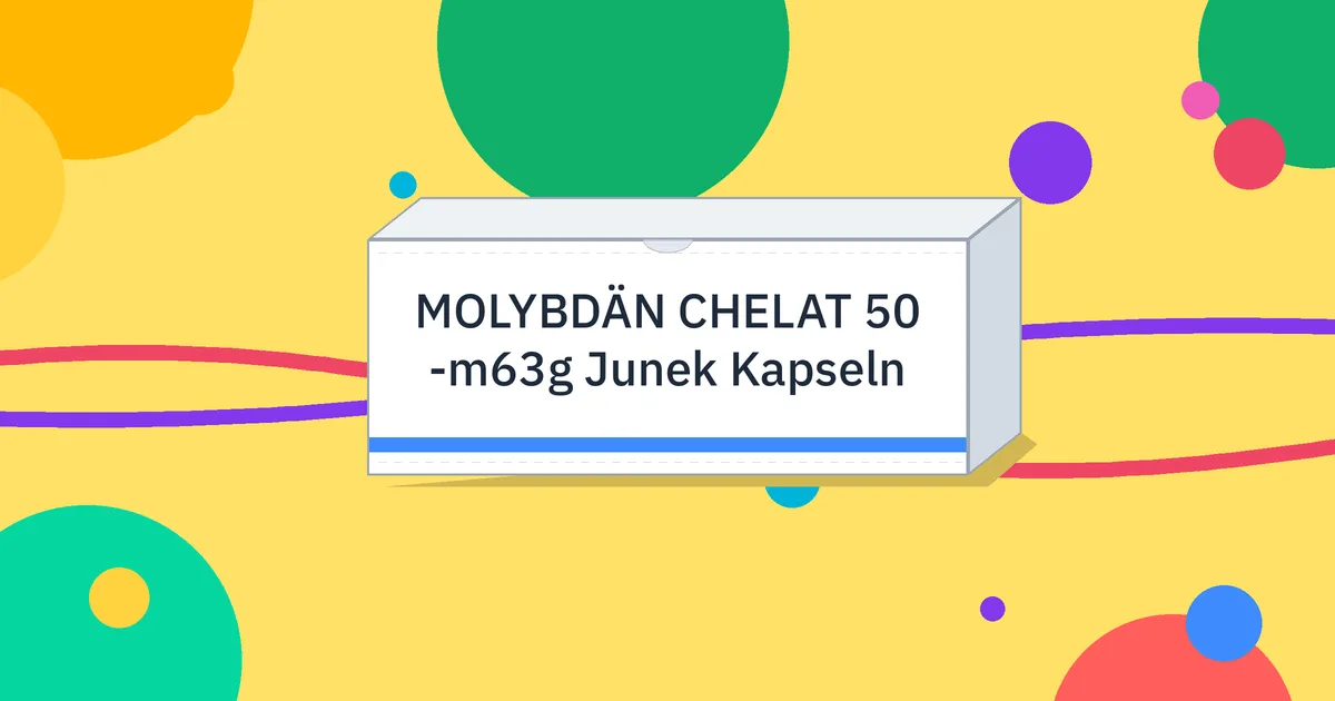 Symbolbild: Packung mit der Aufschrift MOLYBDÄN CHELAT 50 -m63g Junek Kapseln (PZN 10190734) – Verfügbarkeit und Bezug in Apotheken in Frankfurt am Main