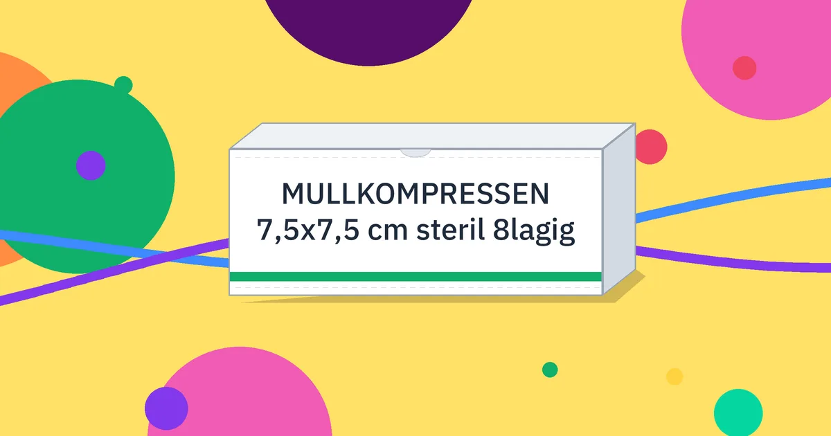 Symbolbild: Packung mit der Aufschrift MULLKOMPRESSEN 7,5x7,5 cm steril 8lagig (PZN 17563204) – Verfügbarkeit und Bezug in Apotheken in Frankfurt am Main
