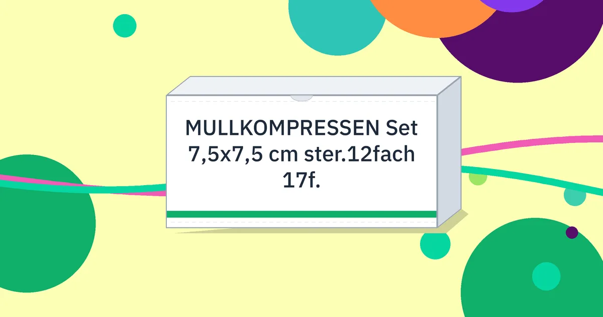 Symbolbild: Packung mit der Aufschrift MULLKOMPRESSEN Set 7,5x7,5 cm ster.12fach 17f. (PZN 06930131) – Verfügbarkeit und Bezug in Apotheken in Frankfurt am Main
