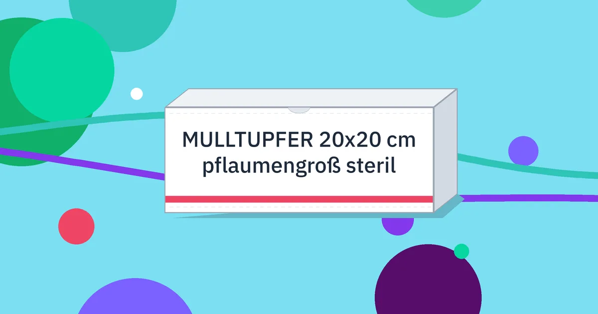 Symbolbild: Packung mit der Aufschrift MULLTUPFER 20x20 cm pflaumengroß steril (PZN 02080902) – Verfügbarkeit und Bezug in Apotheken in Frankfurt am Main